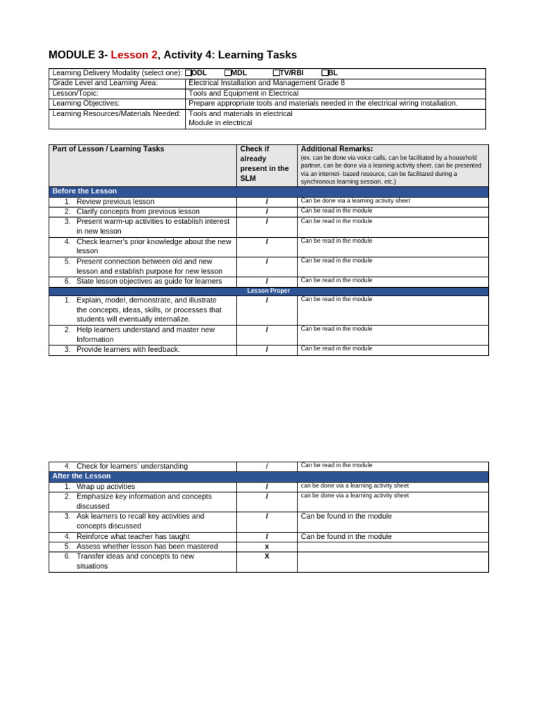 L2A4 Learning Tasks | PDF