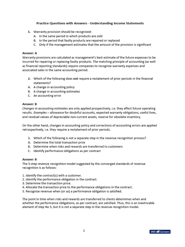 Practice Questions With Answers - Understanding Income Statements | PDF