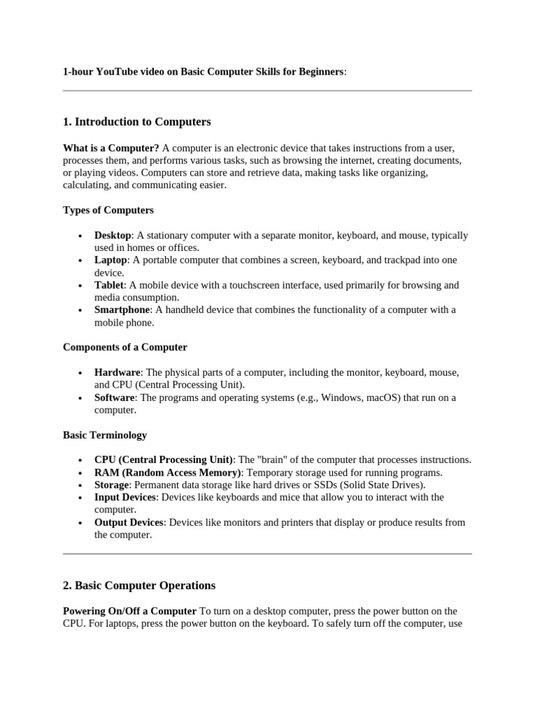 Baic Computer Skill For Beginer | PDF