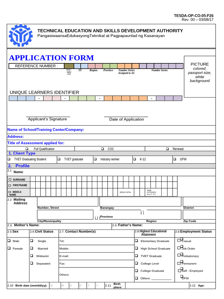 Competency Assessment Application Form | PDF