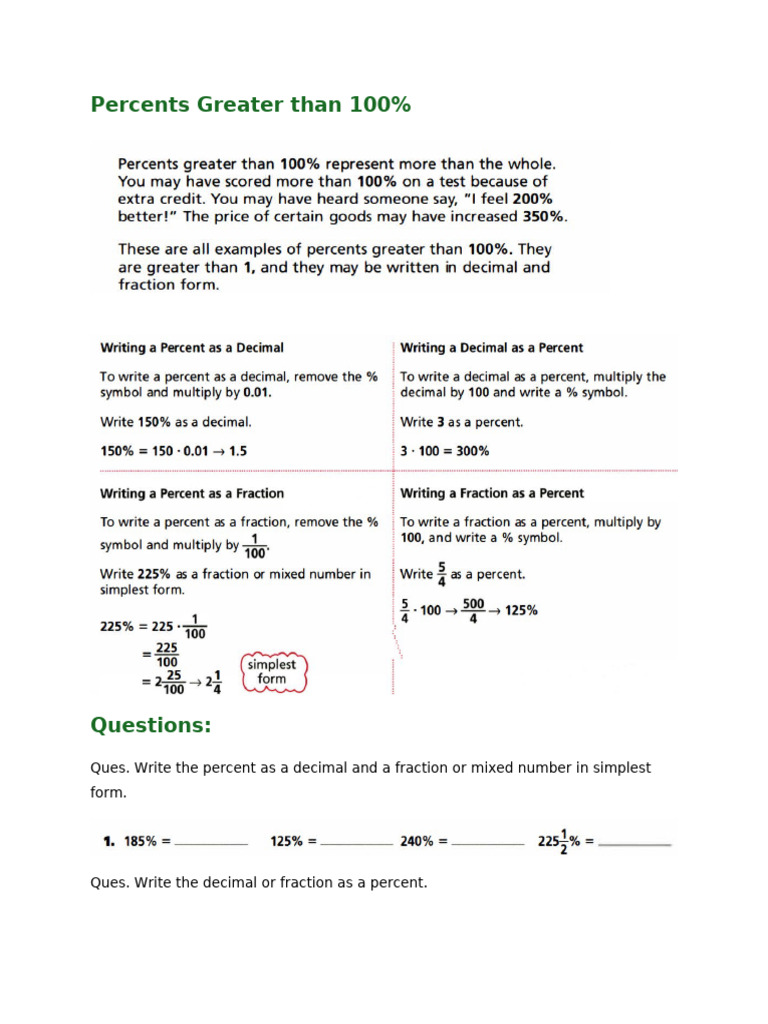 Percents Greater Than 100 | PDF
