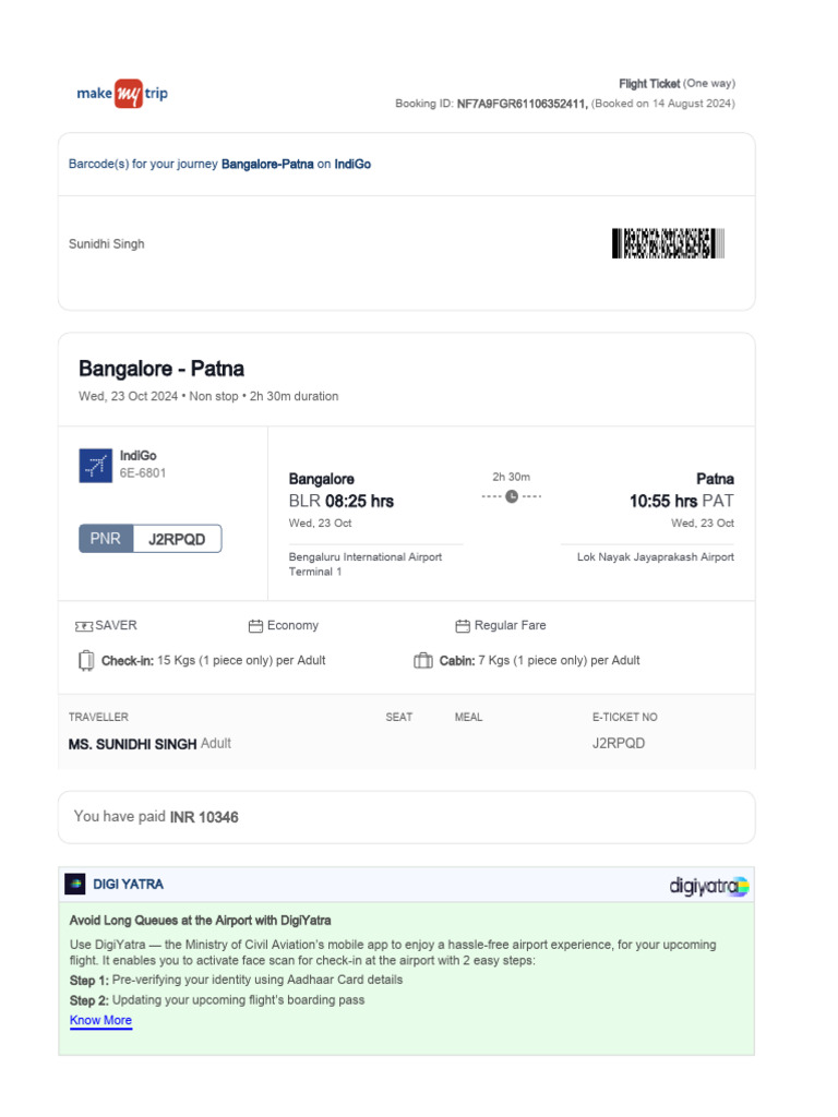 NF7A9FGR61106352411 ETicket | PDF