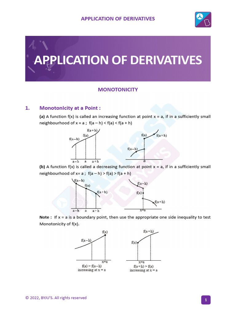 Application of Derivatives Handbook | PDF | Monotonic Function | Calculus
