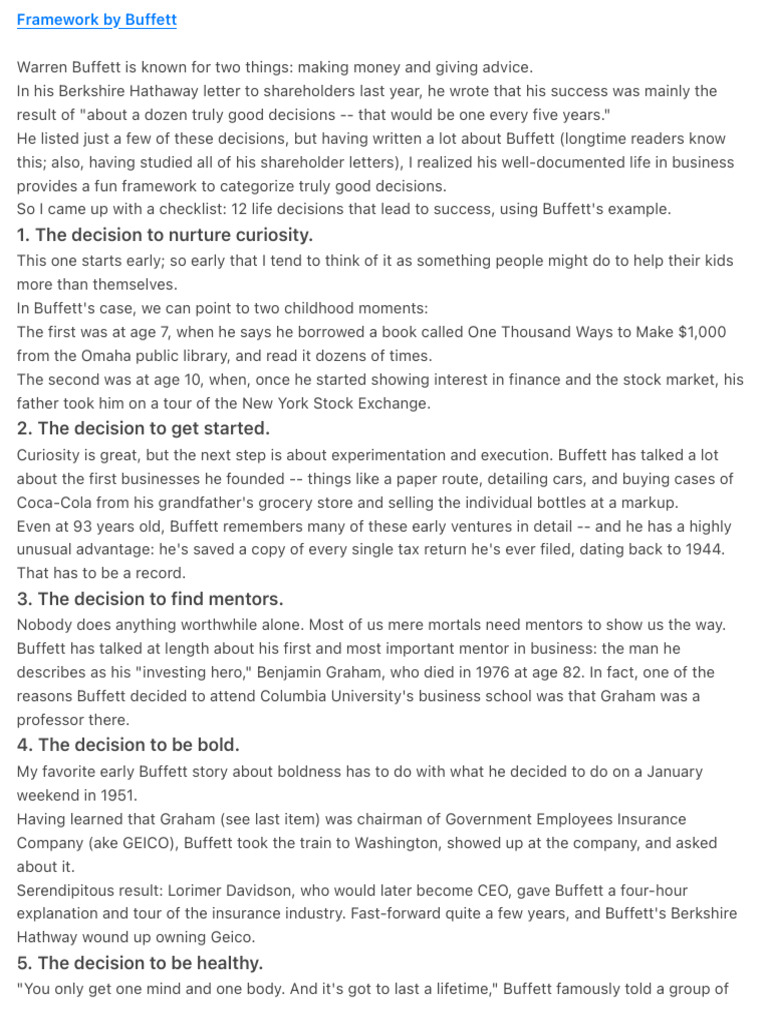 Framework by Buffett | PDF