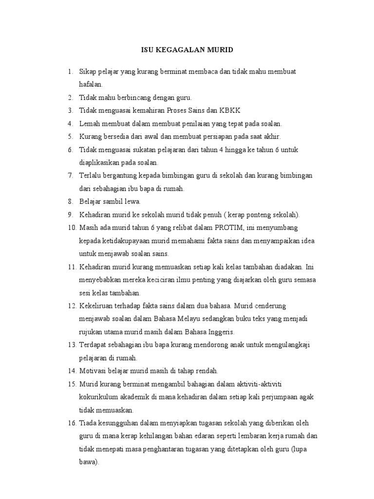 Isu Kegagalan Murid | PDF | Karier & Perkembangan | Seni & Disiplin Bahasa