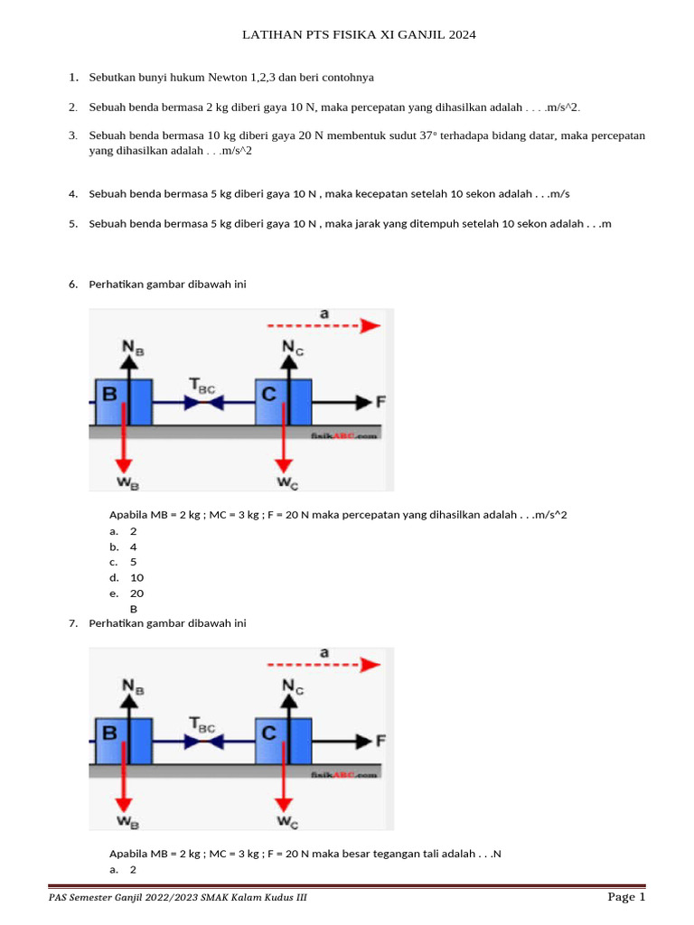 Latihan PTS Fisika Xi Ganjil 2024 | PDF