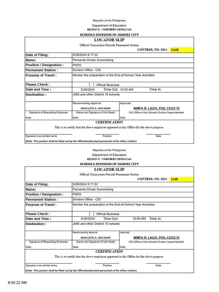 Locator Slip For Print - 2 - Google Sheets | PDF