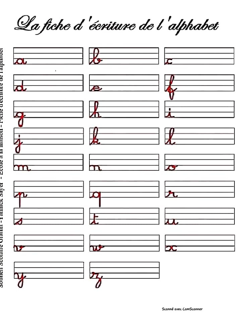 LA FICHE D'ÉCRITURE DE L'ALPHABET DE A-Z | PDF