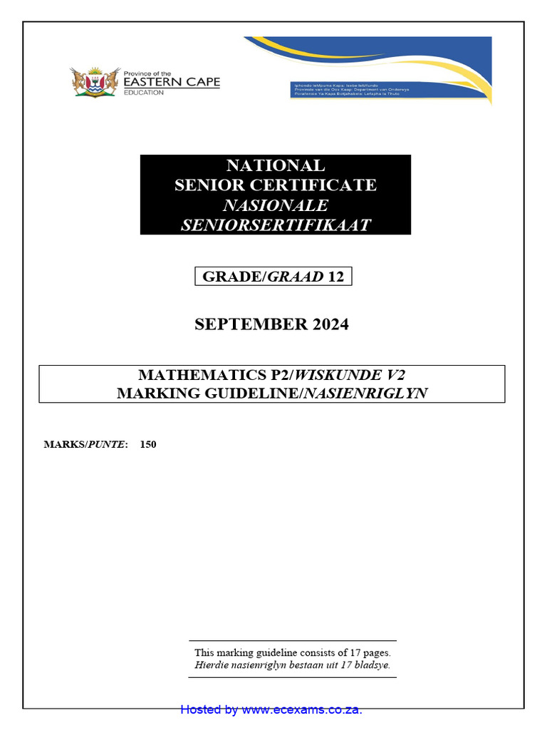 MATHS P2 MEMO GR12 SEPT 2024 - Afr+English | PDF | Elementary ...
