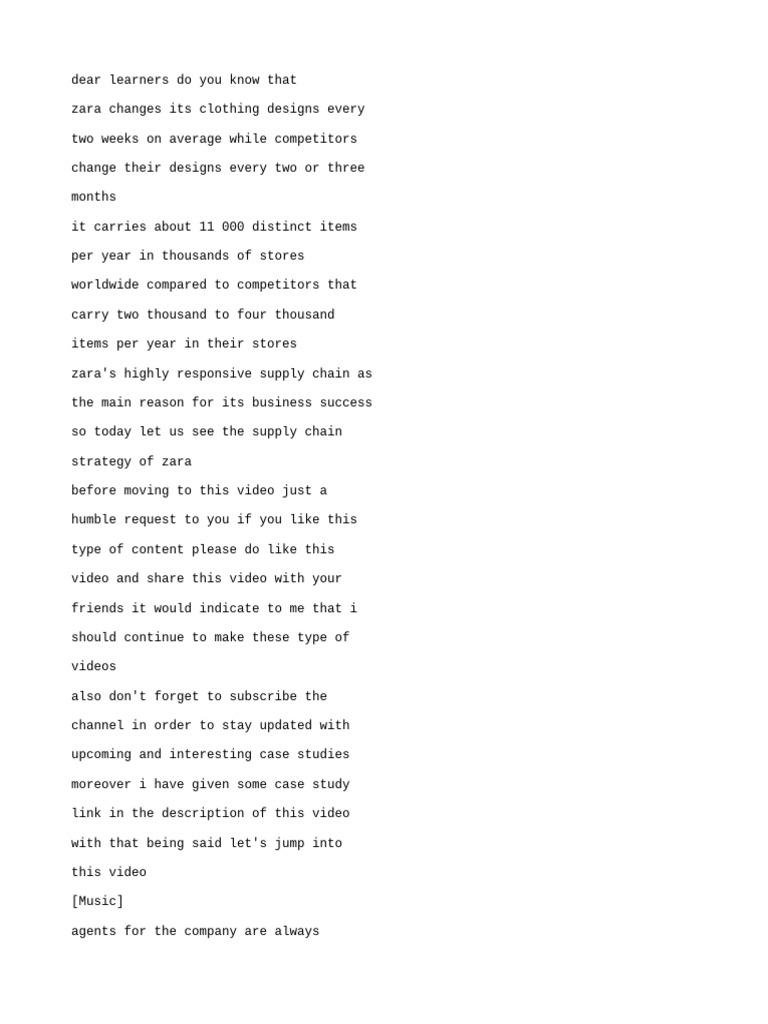 (English (Auto-Generated) ) Agile Supply Chain - Zara Supply Chain Case ... (English (Auto-Generated) ) Agile Supply Chain - Zara Supply Chain Case ...