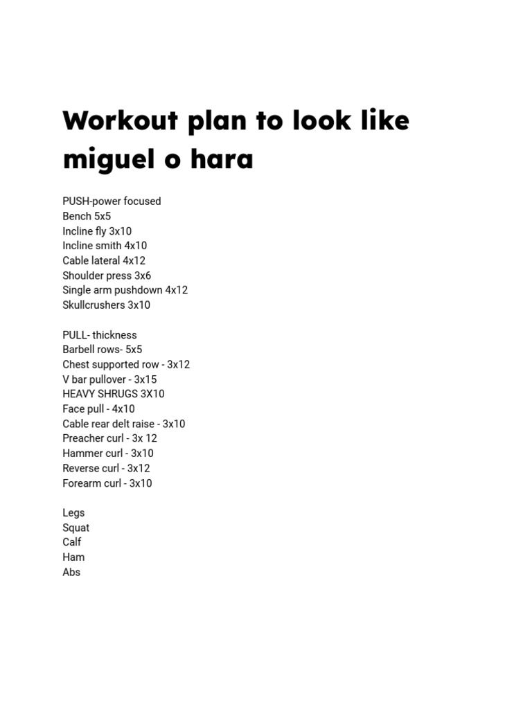 Workout Plan To Look Like Miguel o Hara | PDF