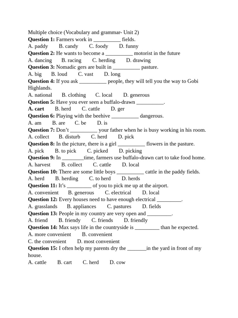 Multiple Choice - Unit 2 | PDF