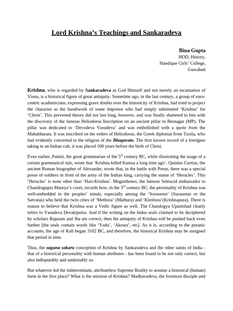 Lord Krishna Teachings Sankaradeva | PDF