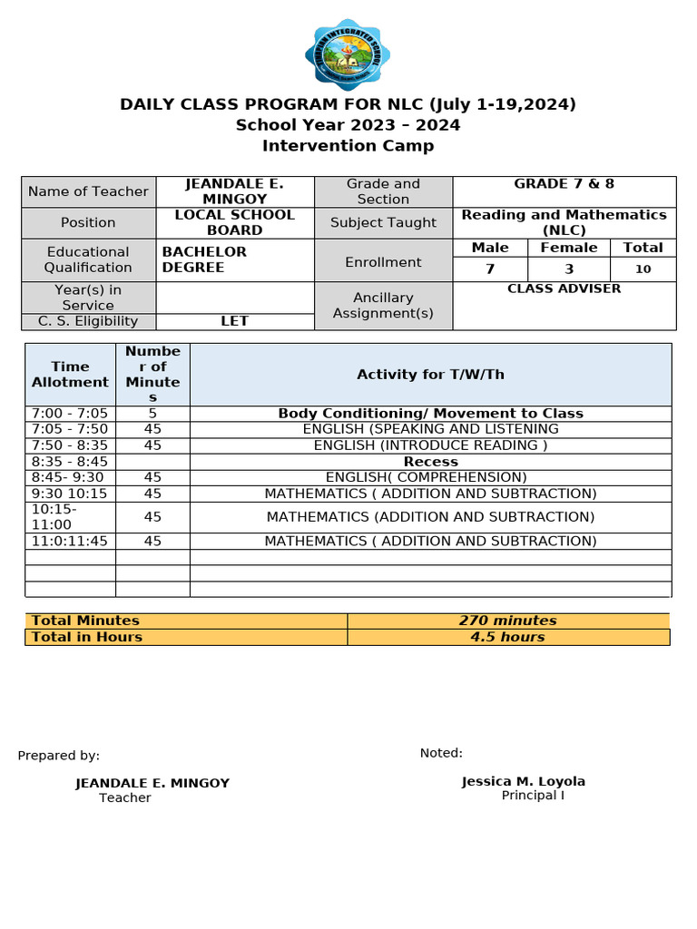 NLC CLASS PROGRAM (jeANDALE | PDF