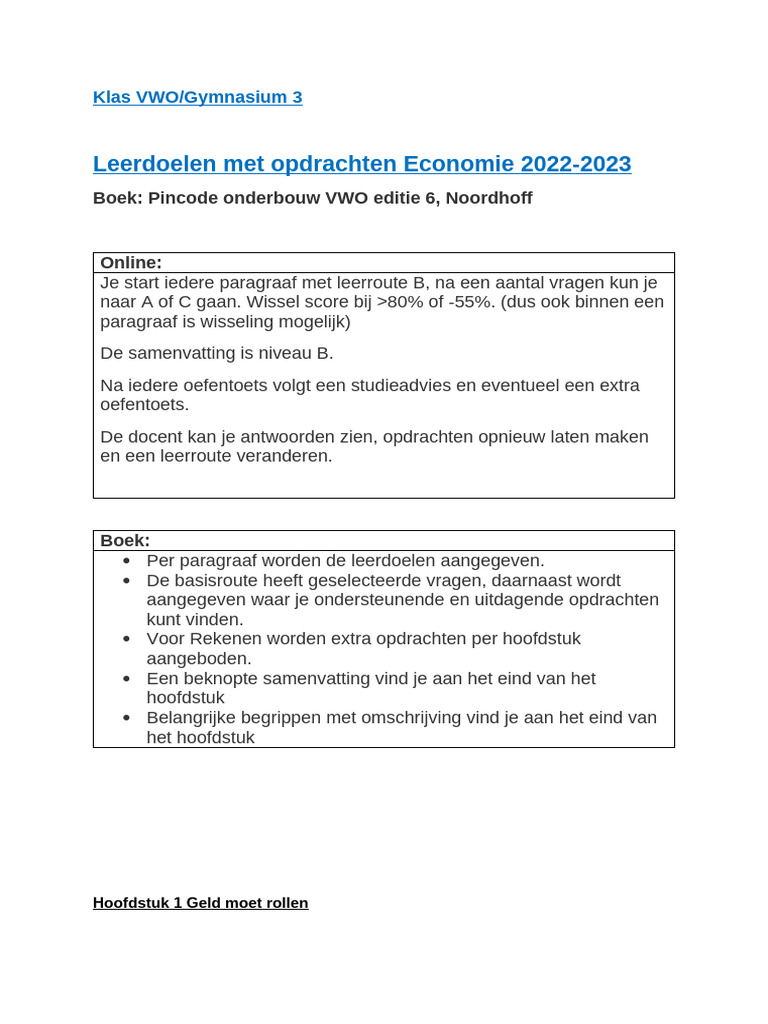 Studiewijzer VWO Gymnasium 3 2022-2023 | PDF