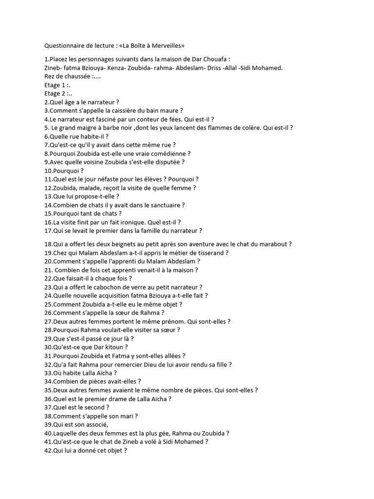 La Boite À Merveilles Questionnaire | PDF