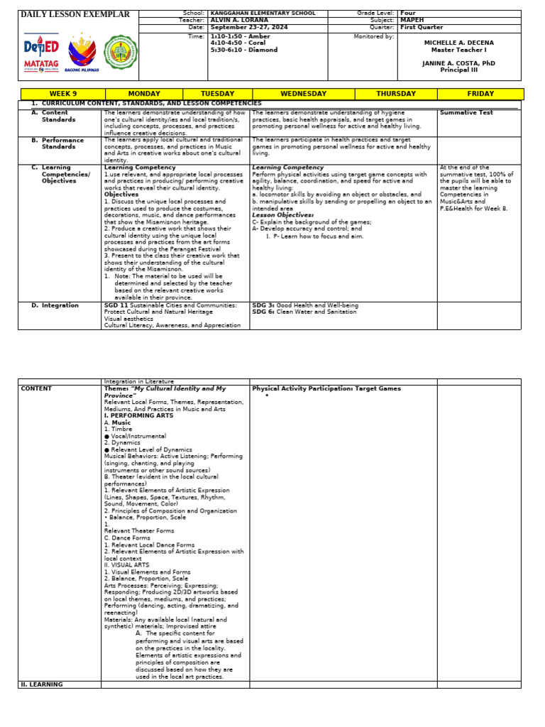DLP Mapeh Q1 W9 | PDF