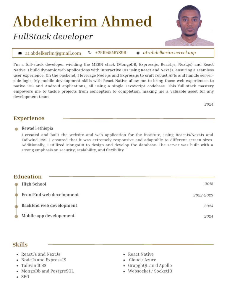 Abdelkerim Ahmed: Fullstack Developer | PDF