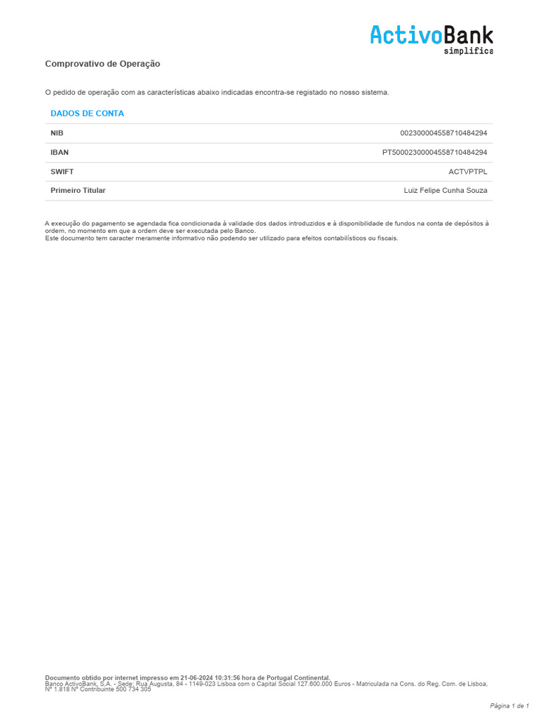 Comprovativo Iban | PDF