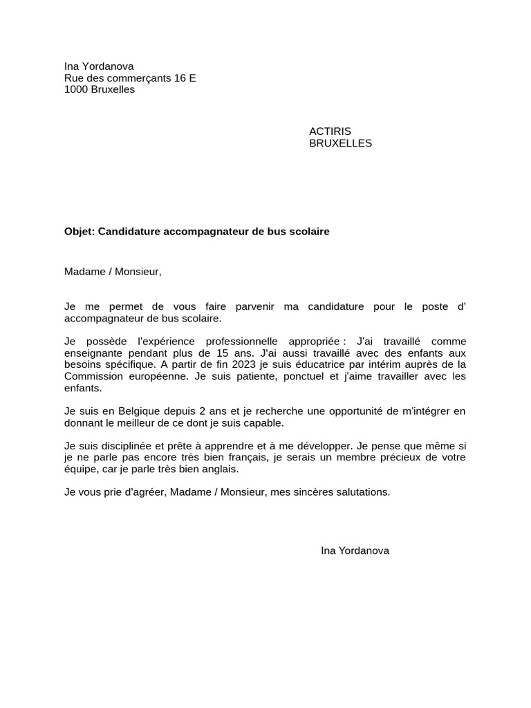 Lettre de motivation ACC de bus | PDF