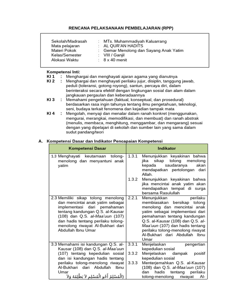 RPP QH 8 Bab 3 Ganjil K 13 2017 | PDF | Quran | Religion & Spirituality
