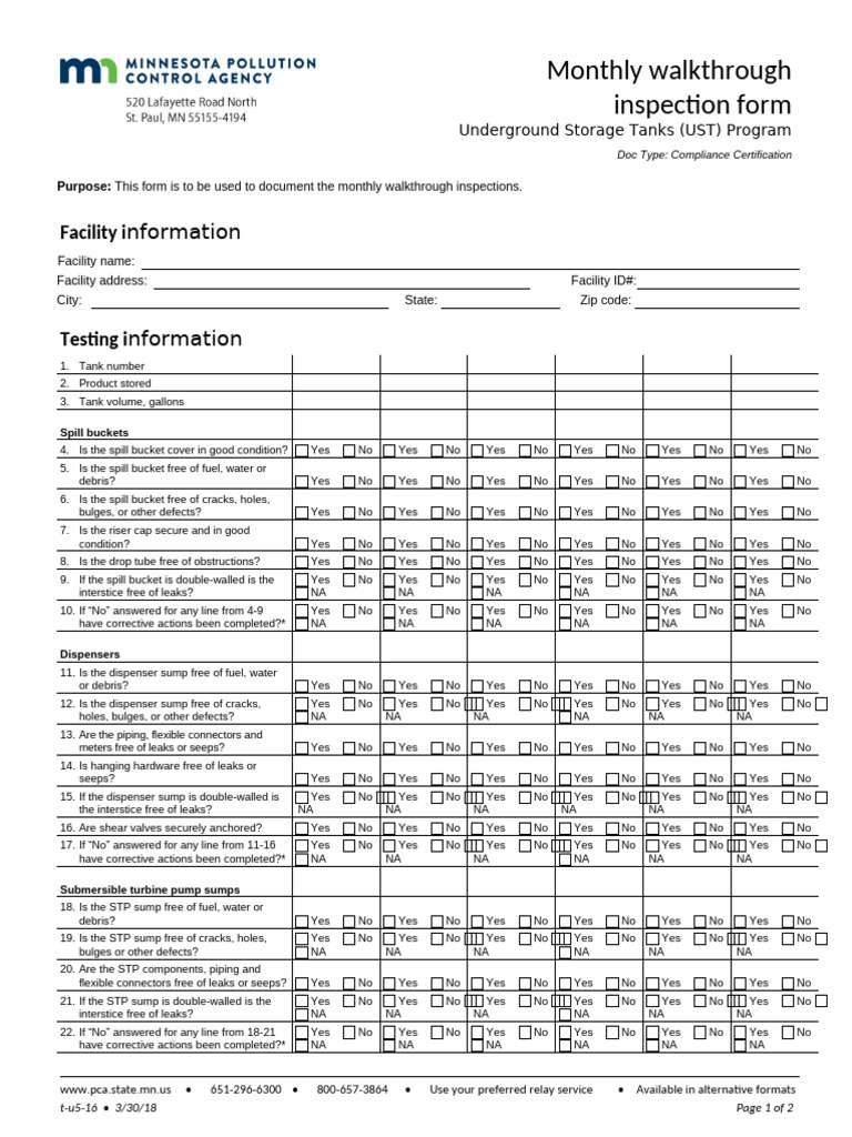 Monthly Walkthrough Inspection Form: Nformation | PDF