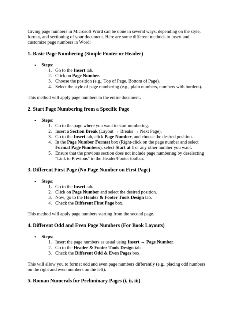 Giving Page Numbers in Microsoft Word Can Be Done in Several Ways | PDF