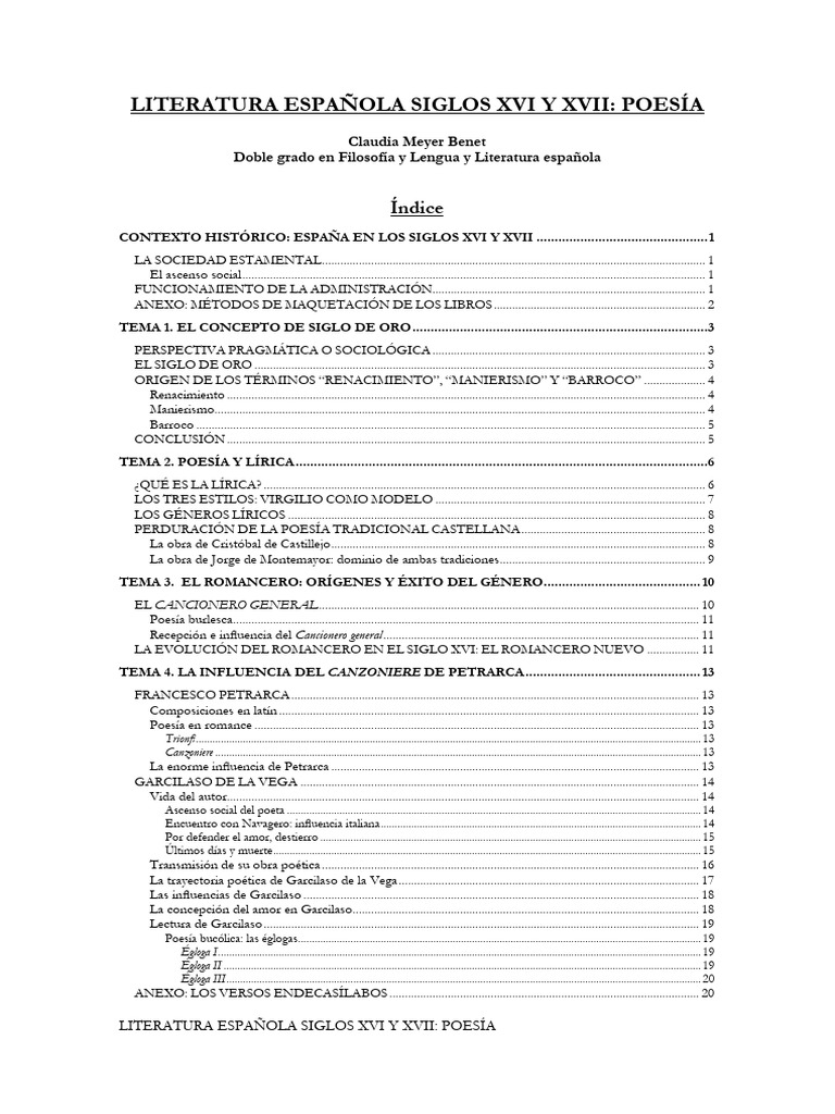 Literatura Española Siglos Xvi y Xvii. Poesía | PDF