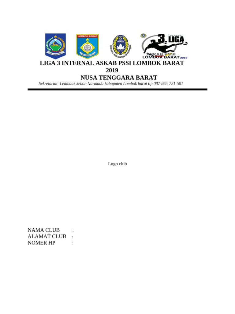 Registrasi Liga Internal Askab Lobar | PDF