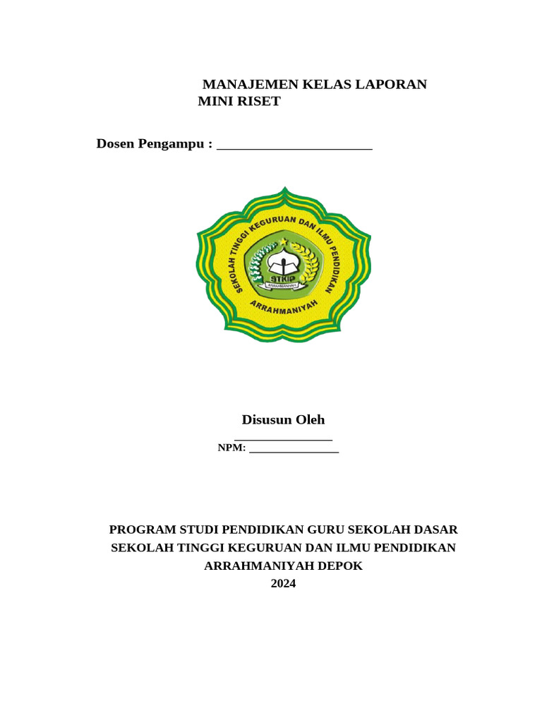 Cover LAPORAN MINI RISET | PDF