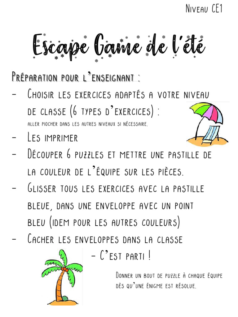 Escape Game de Lete CE1 | PDF