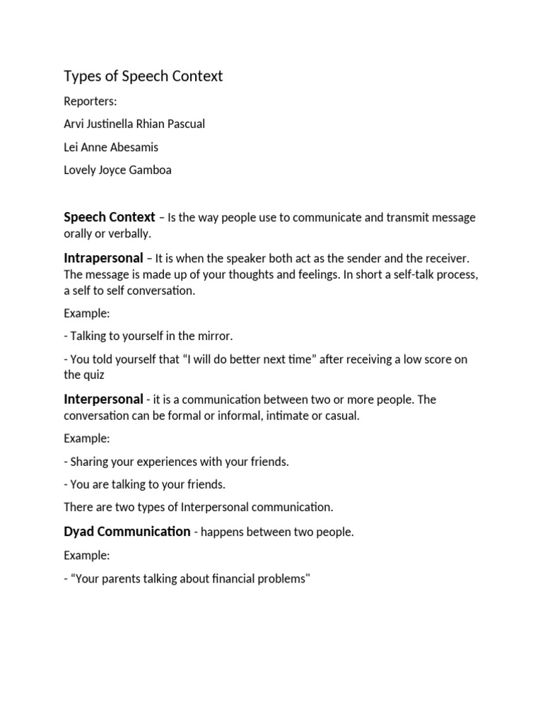 Understanding Speech Context Types | PDF