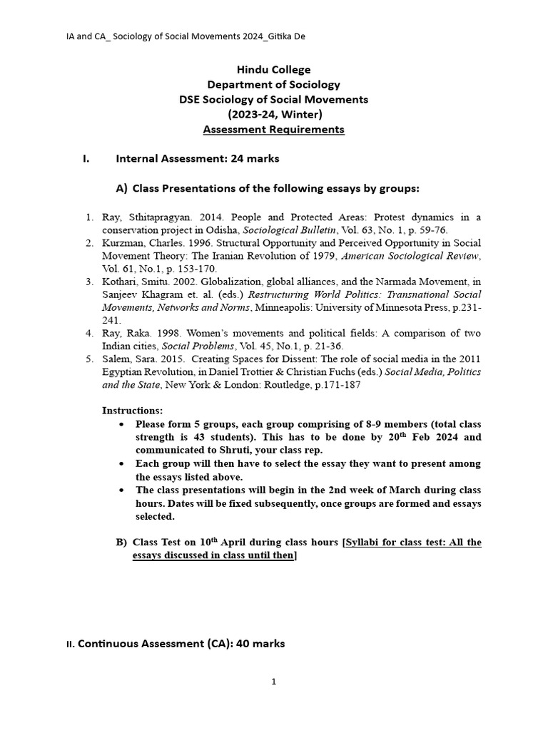 0 - DSE Sociology of Social Movements - Assessment Requirements 2024 | PDF