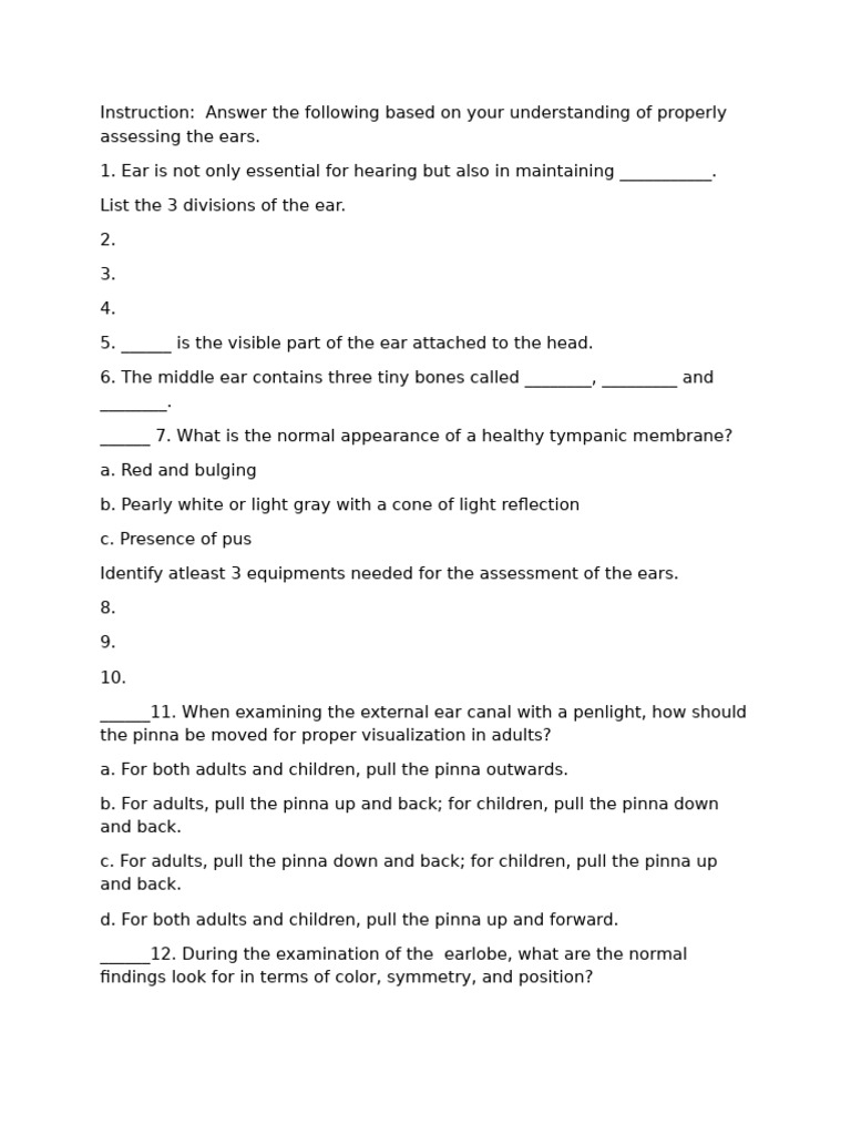 Sample Quiz (All About The Ears) | PDF