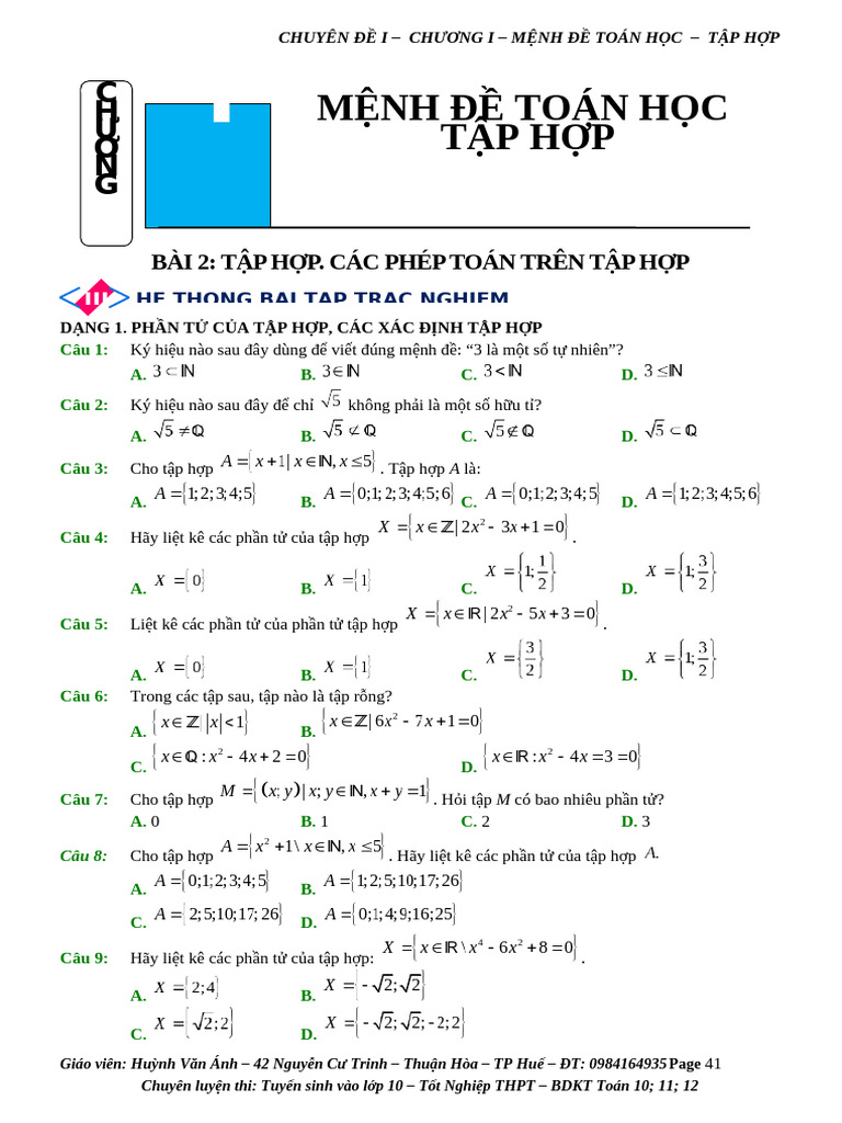 001.02.2 Toan 10 b2 c1 Tap Hop Cac Phep Toan Tren Tap Hop Trac Nghiem de Tr50 | PDF