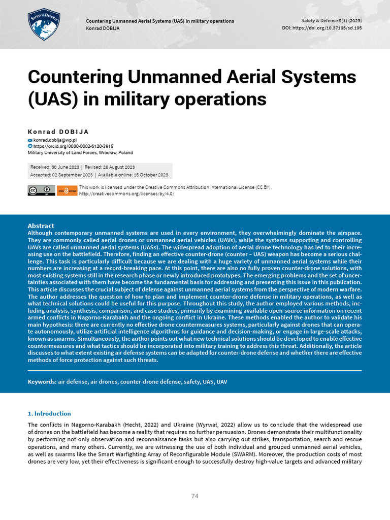 Countering Unmanned Aerial Systems UAS in Military | PDF