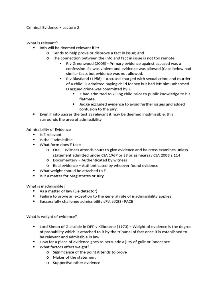 Criminal Evidence Lect 2 | PDF