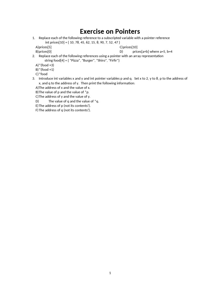 Exercise On Pointers | PDF