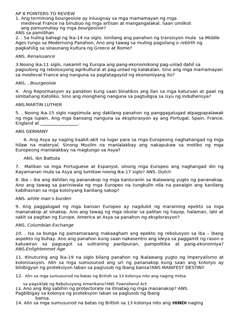 Ap 8 Pointers To Review | PDF