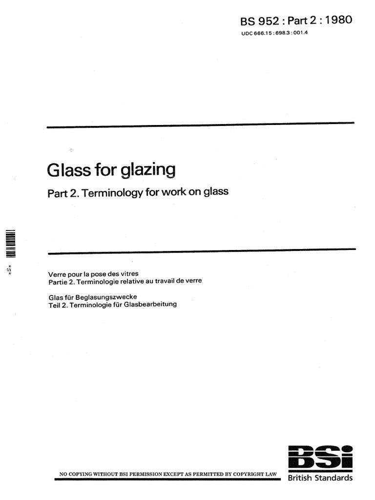 BS 952-2-1980 Glass for Glazing_Terminology for Work on Glass | PDF