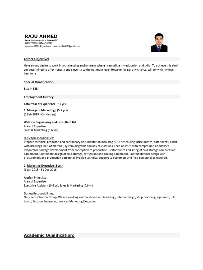 Raju Ahmed CV | PDF