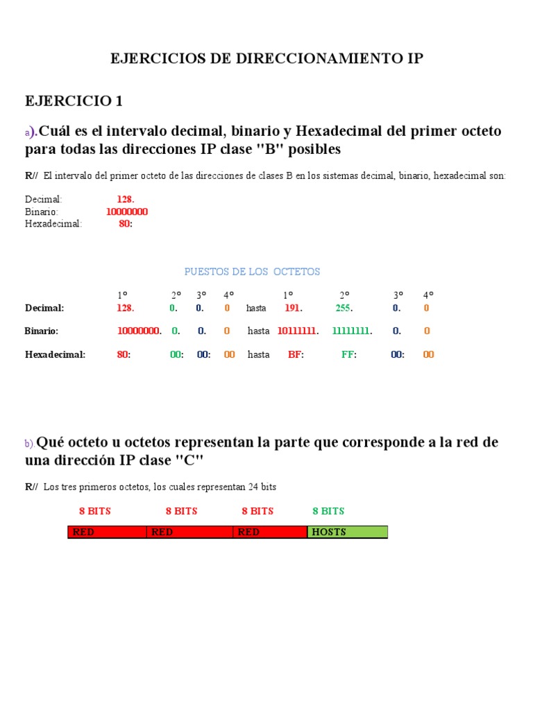 Taller # 2 de Direccionamiento Ip | PDF | Byte | Dirección IP