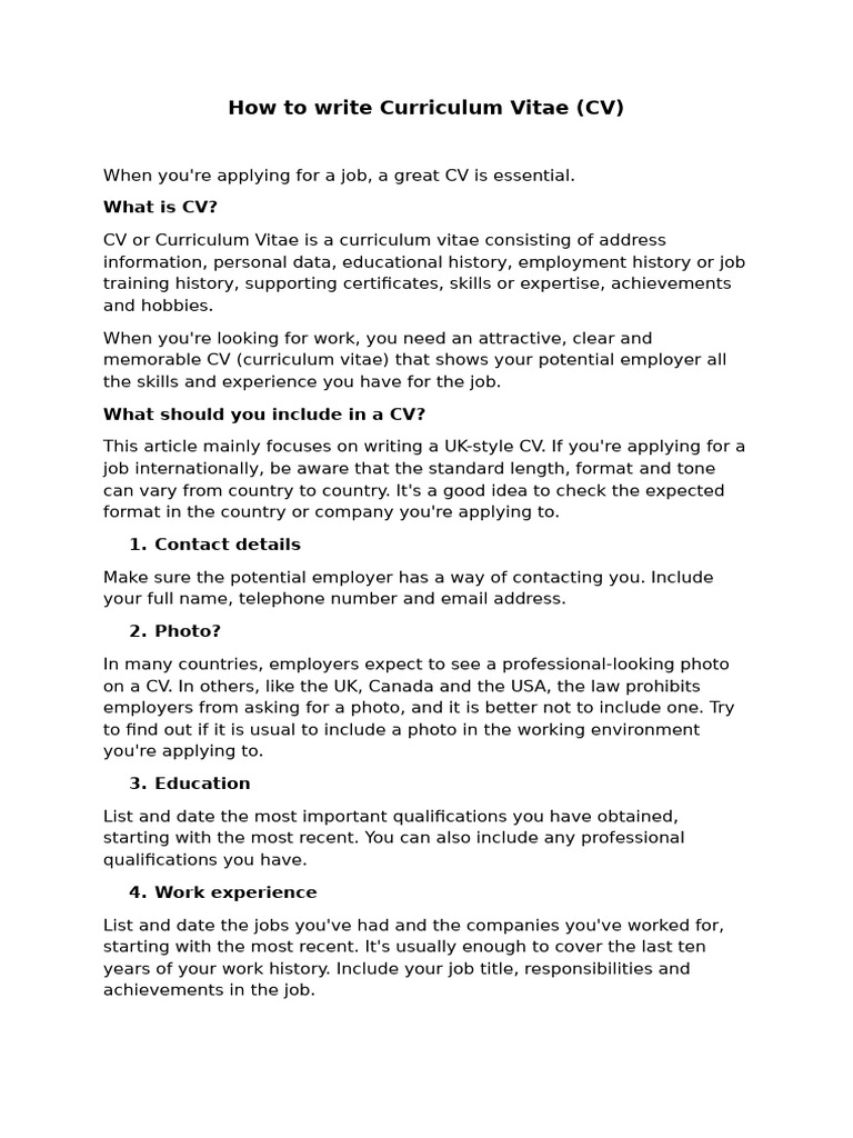 How To Write Curriculum Vitae | PDF