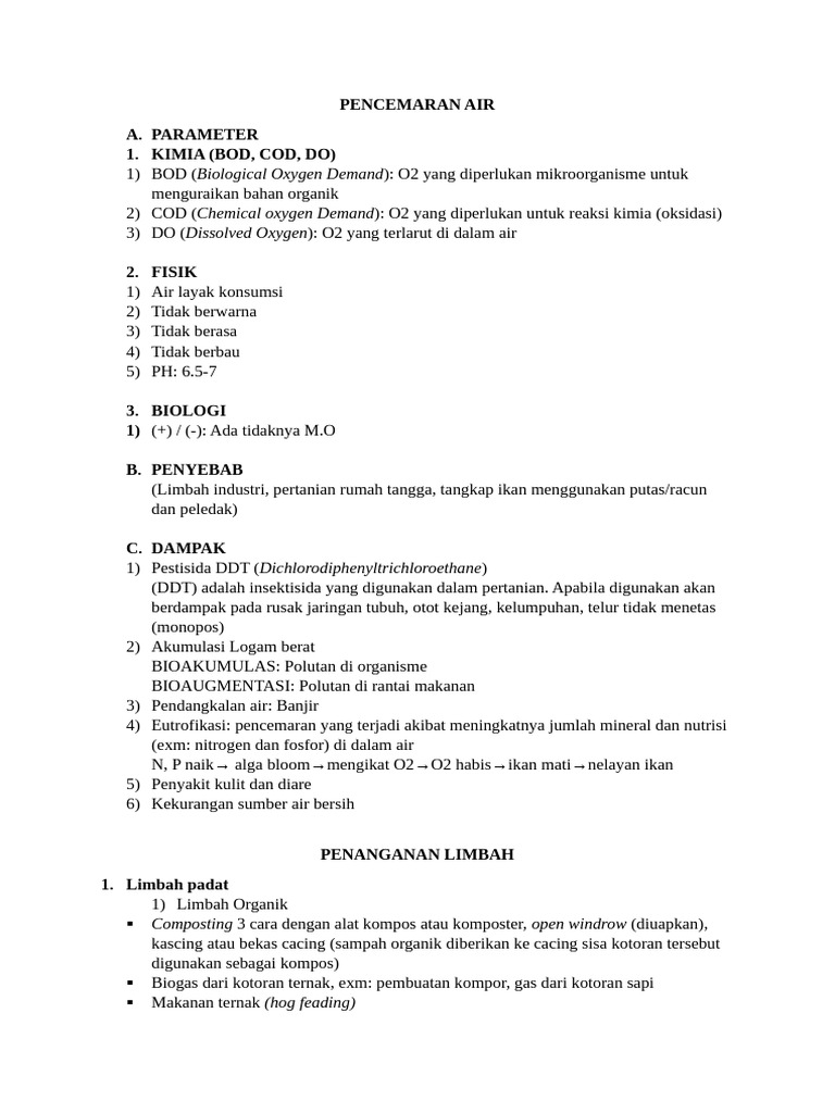 Pencemaran Air (Bod, Cod, Do) 1 | PDF