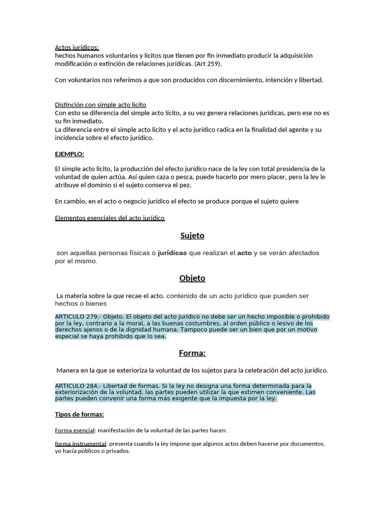Actos Jurídicos y Elementos | PDF