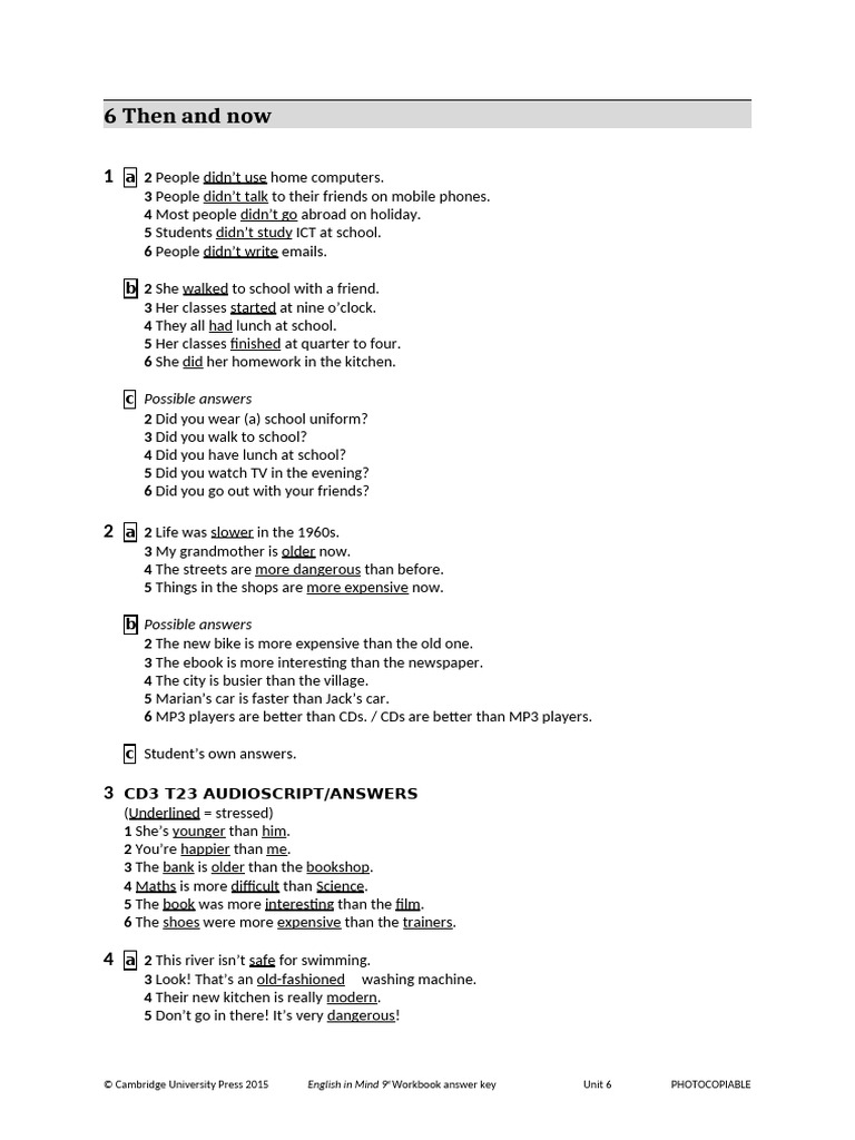 9e Unit6 Workbook Answer Key | PDF