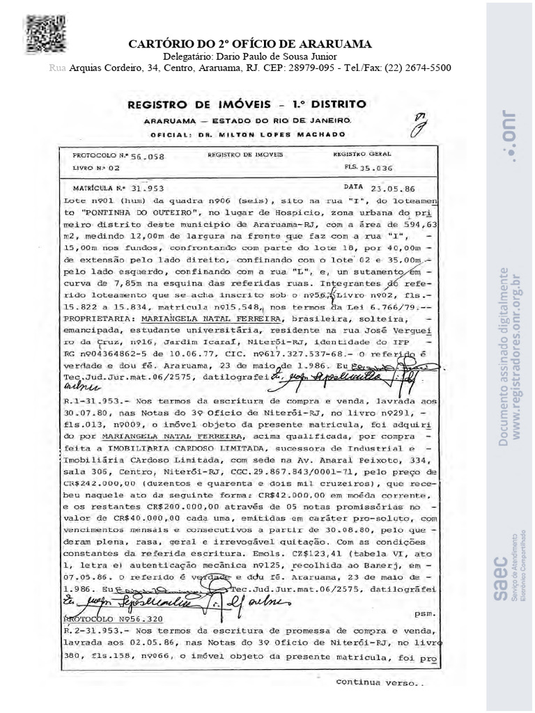 Certidão de Ônus Reais | PDF