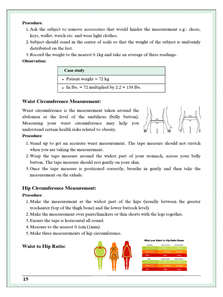 Waist Circumference Measurement:: Procedure | PDF
