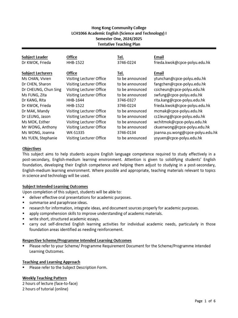 LCH1066 Teaching Plan | PDF