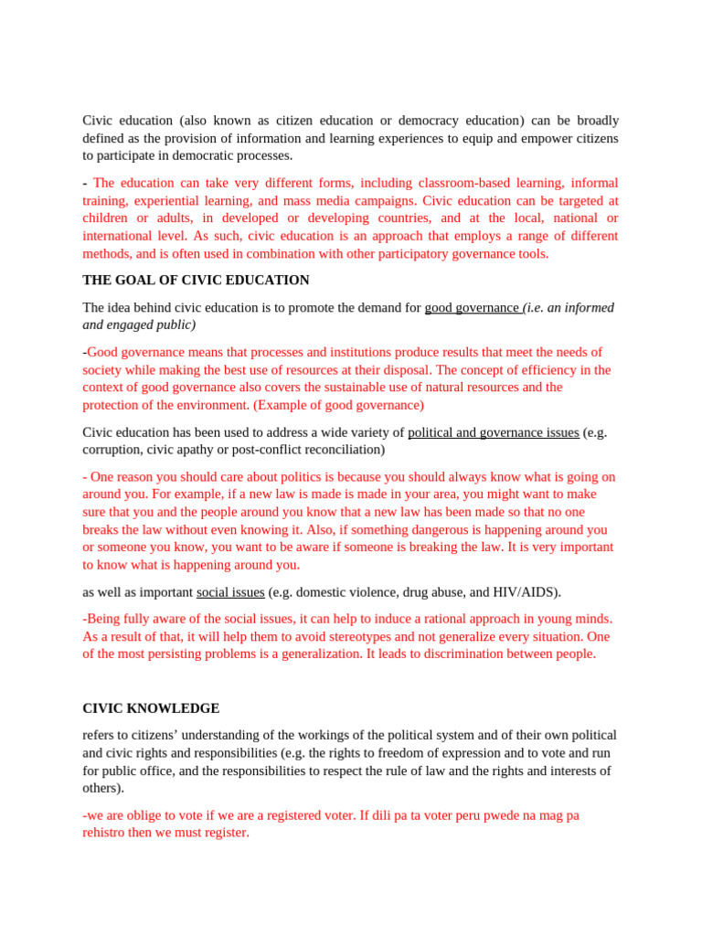 THE GOAL OF CIVIC EDUCATION | PDF
